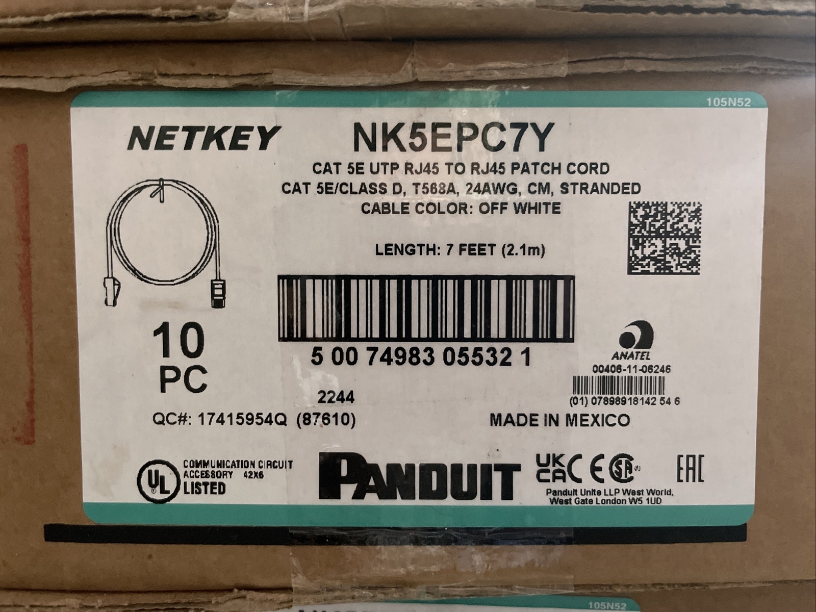 PANDUIT NETKEY NK5EPC7Y Patch Cord - Off White 7 Feet Qty 10/Box | eBay