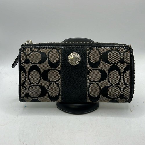 Coach Zip Around Tri Fold Wallet Black Ran Monogram Logo C | eBay