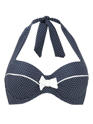 Panache NAVY SPOT Britt Underwire Halter Bikini Swim Top, US 30DD/E, UK ...