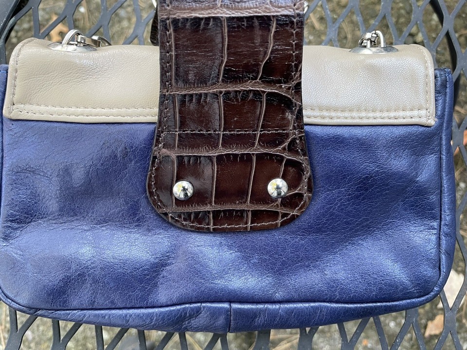 Jose Bravo Small Crossbody Purse Clutch Chain Strap Blue Brown Croc ...