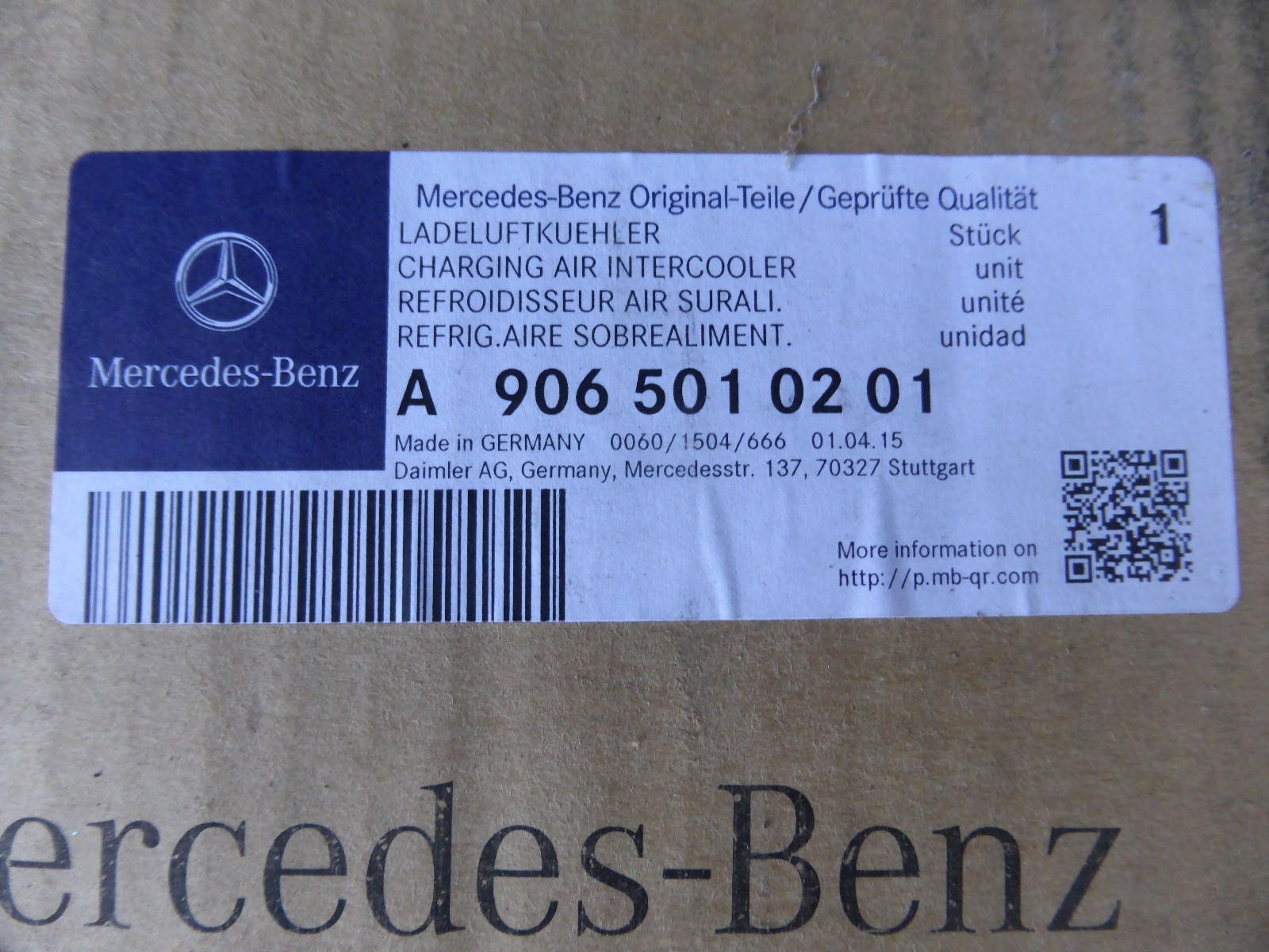 GENUINE MERCEDES SPRINTER W906 TURBO INTERCOOLER PART NUMBER ...