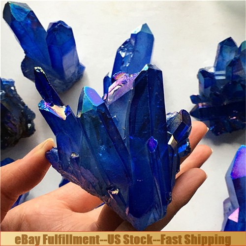 Natural Quartz Crystal Blue Titanium Cluster Mineral Specimen Stone ...