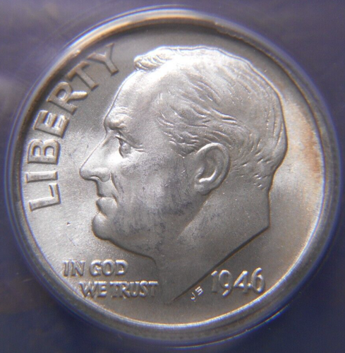 1946 Roosevelt Dime 10c ANACS MS65 FSB F.S.B. Light Copper Rim Toning ...