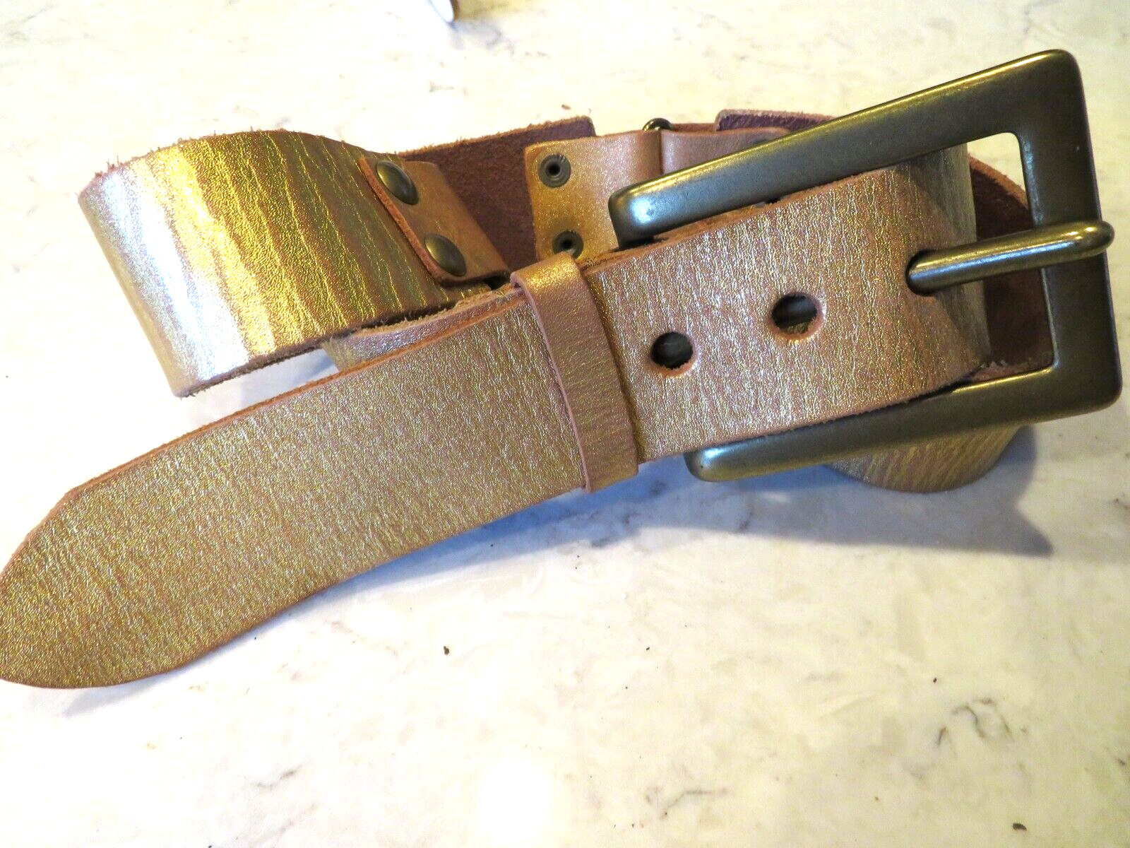 Gold Metallic Segmented LINEA PELLE Leather Belt Ladi… - Gem