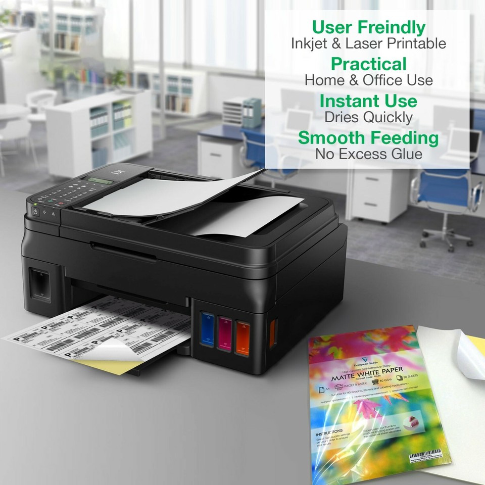 A4 White MATT Self-Stick / Sticky Back Printing Paper Mailing Label ...