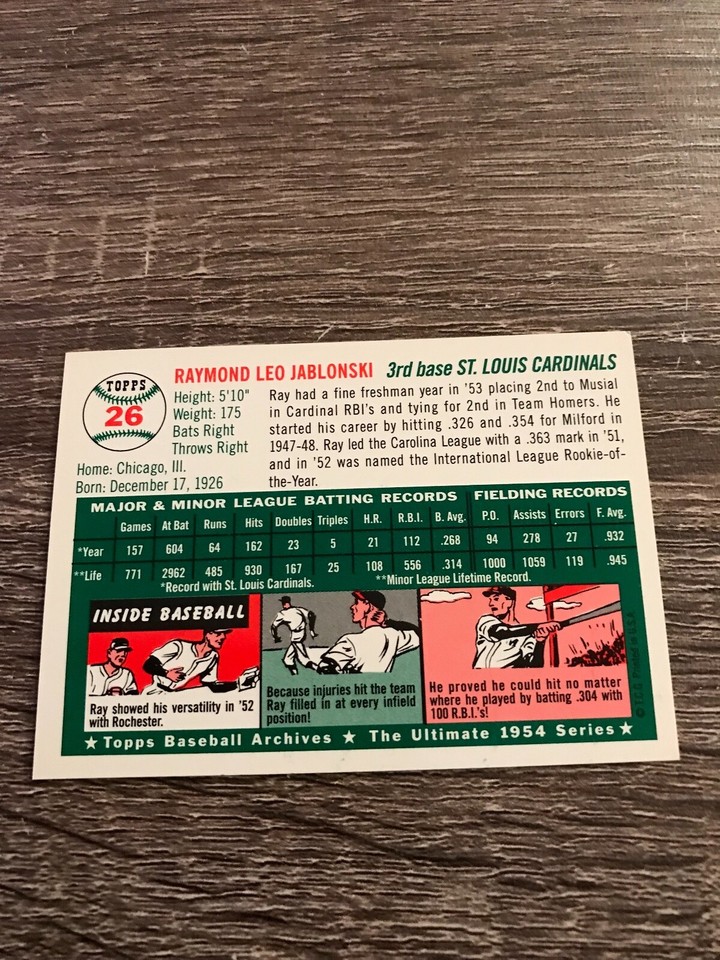 1954 Topps Archives #26 Ray Jablonski - St. Louis Cardinals MINT | eBay
