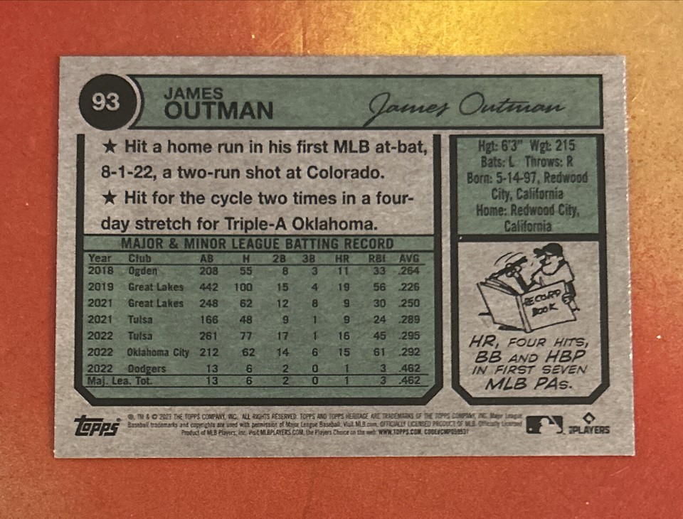 2023 Topps Heritage Base James Outman RC #93 Los Angeles Dodgers | eBay