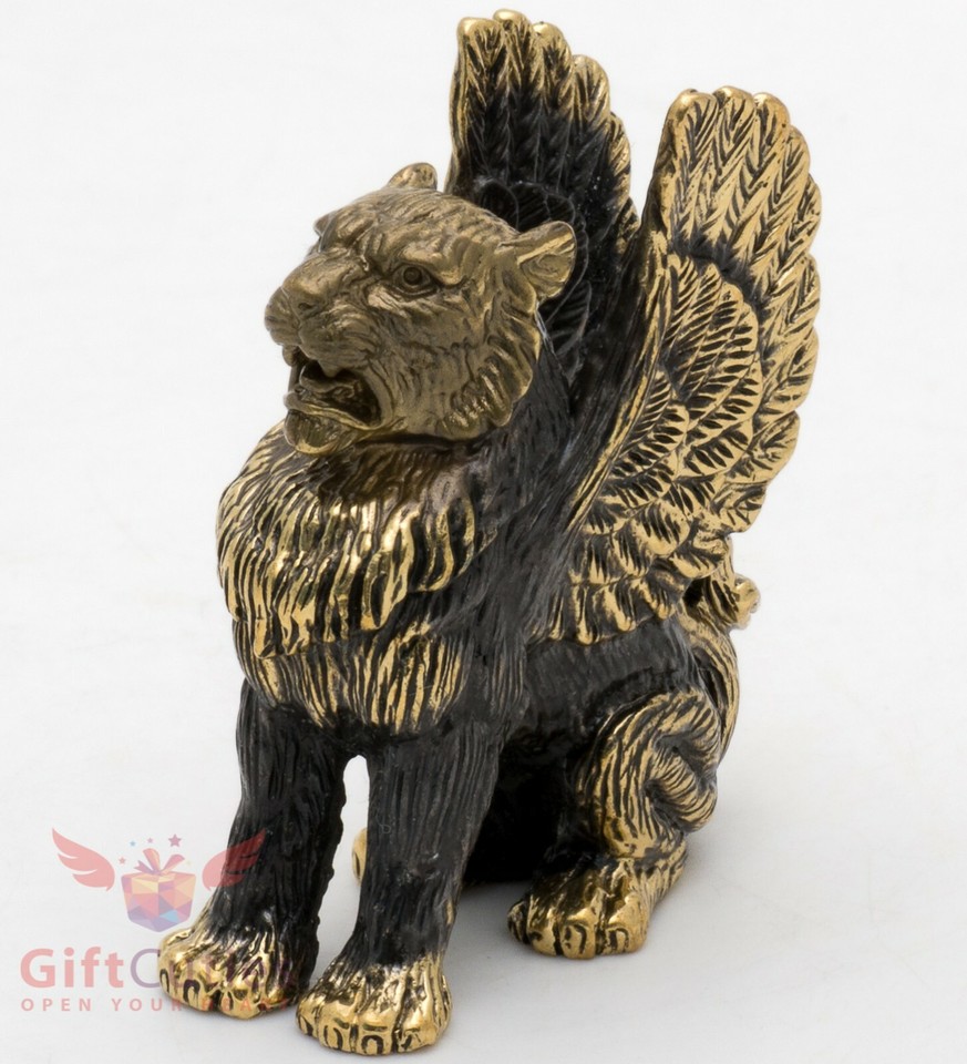 Brass figurine of mythical creature winged Lion Anzu form of god Abu ...