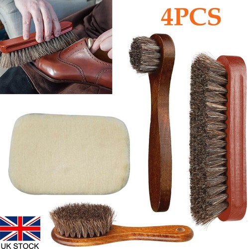3Pcs Shoe Brush Set - Horsehair Brushes Wooden Brush for Shoe Shine ...