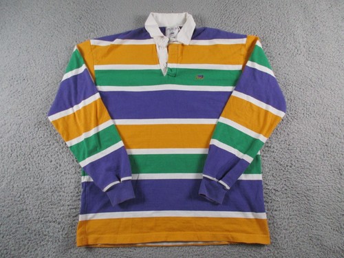 Perlis Polo Shirt Mens Medium Yellow Purple Mardi Gras Rugby Striped ...