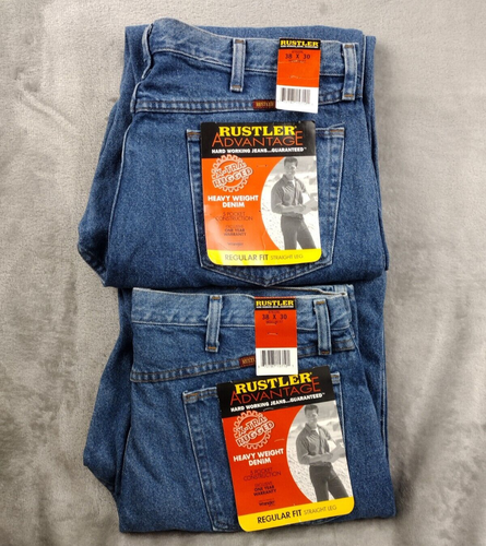 2 Pair Wrangler Rustler Men's Jeans Denim Blue 38x30 Reg Fit Straight ...