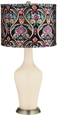 Steamed Milk Multi-Color Embroidered Shade Anya Table Lamp | eBay