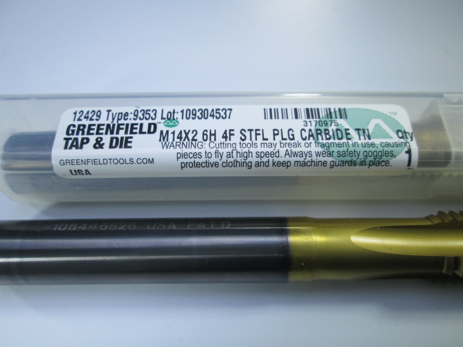 GREENFIELD SOLID CARBIDE M14 X 2 6H 4F STFL PLG THREAD MILL FORMING TAP ...