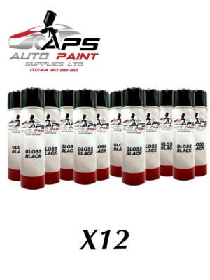 12 X APS SATIN BLACK AEROSOL 500ML - TRADE SPRAY PAINT RATTLE CANS AUTO ...