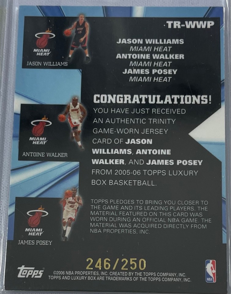 2005-06 JASON WILLIAMS TOPPS LUXURY BOX TRINITY TRIPLE RELICS LIMITED ...