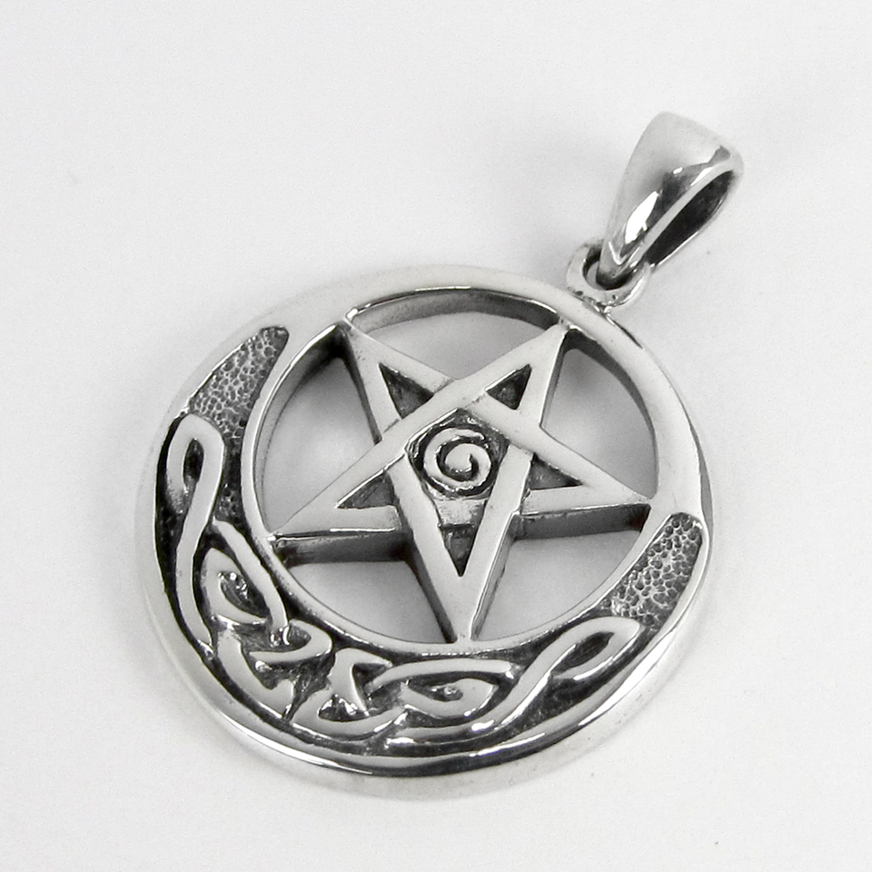 Sterling Silver Crescent Moon Pentacle Pentagram Pendant Celtic Knot ...