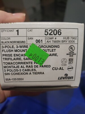 Leviton NSB 5206 Outlet Flush Mount Power Outlet 3P 50A 125/250V 3Wire ...
