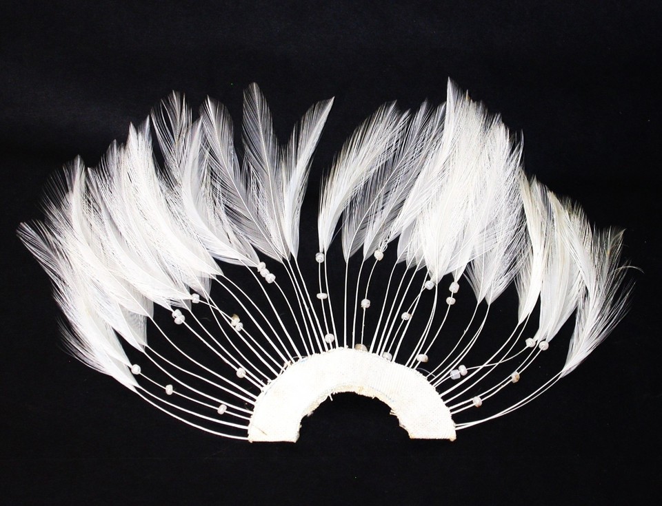 1920s Style Flapper White Feather Arc Pearl Bead HEADPIECE Hat ...