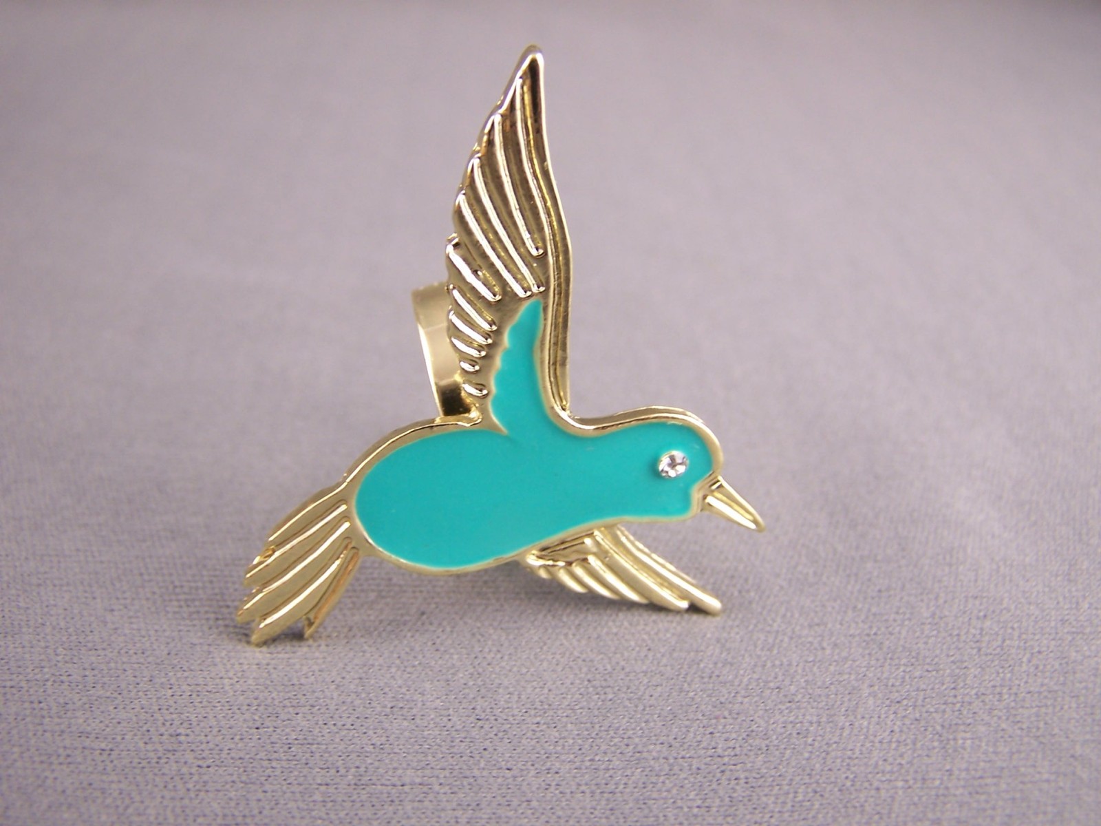 Turquoise Gold enamel Hummingbird Bird big cocktail statement ring ...