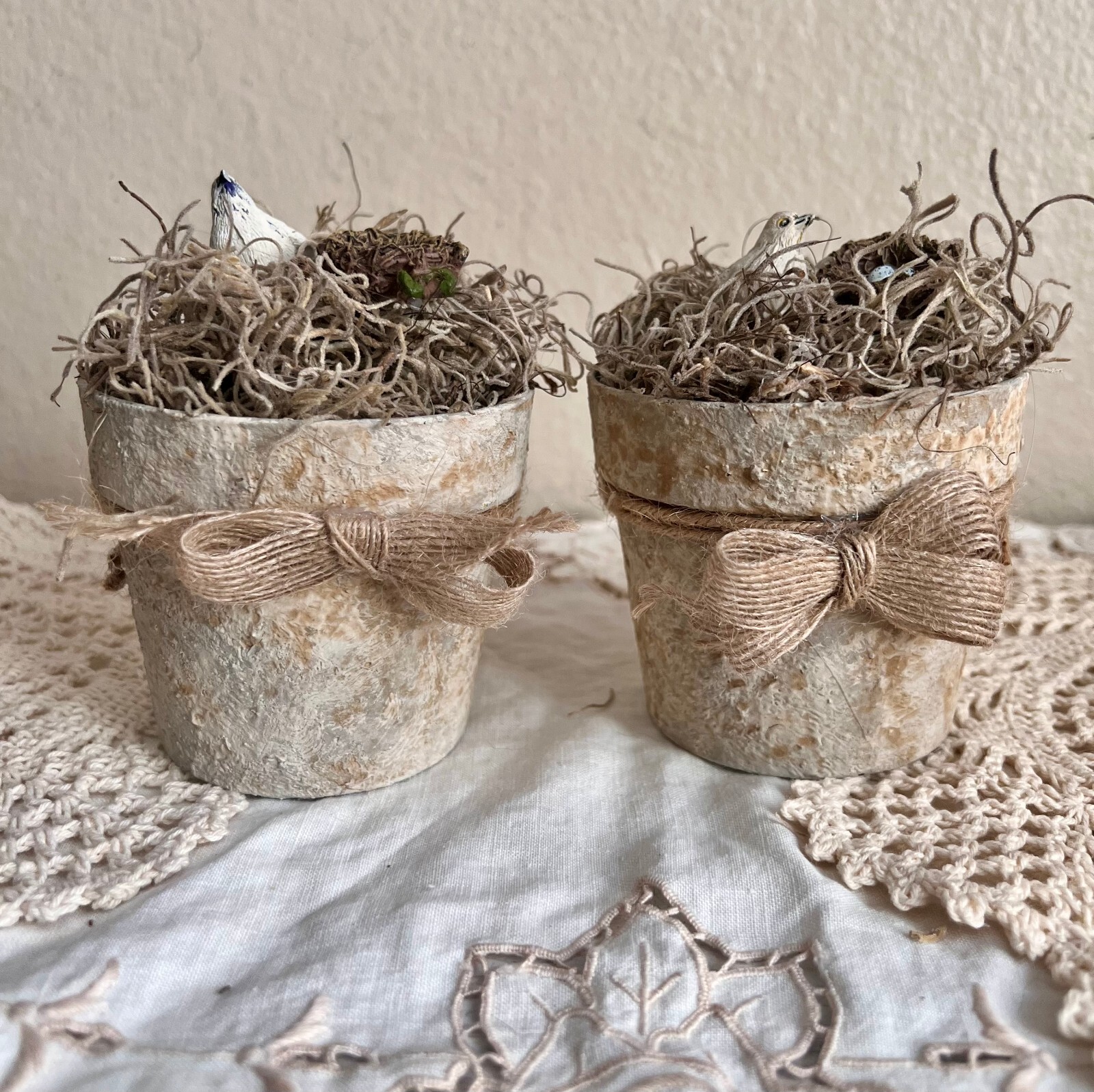 Set of 2 Upcycled French Country Small Pots with Birds and Nests | eBay