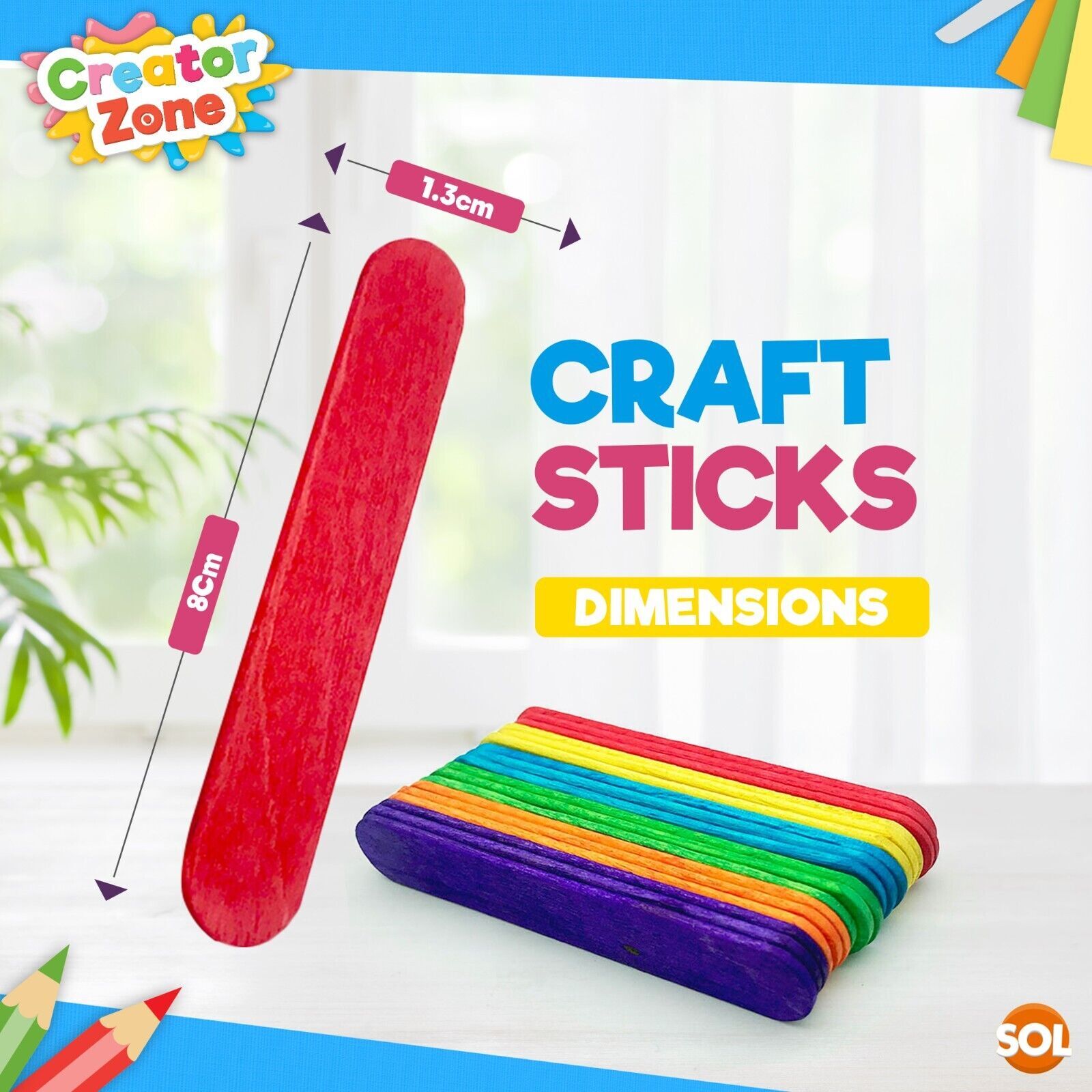 200 Coloured Natural Ice Lolly Lollipop Sticks Wooden Model Craft ...