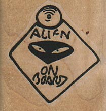Alien On Board 1 1/2 x 1 1/2" Rubber Stamp, Alien Stamp, Outer Space ...