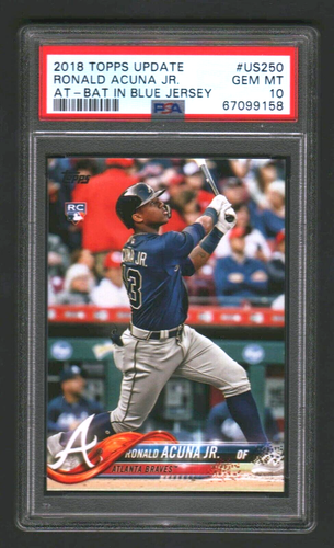 RONALD ACUNA JR 2018 TOPPS UPDATE BAT BLUE JRSY RC #US250 PSA 10 GEM ...