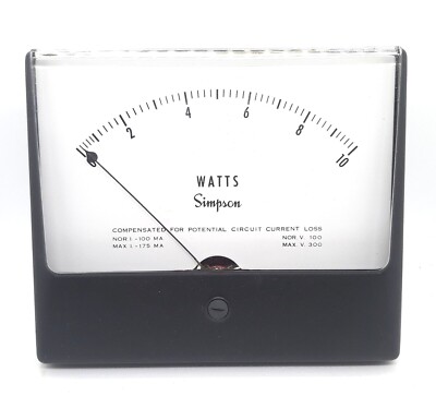 Simpson Panel Meter Model 1379 Wattmeter 0-10 Watts 300 Volts ...