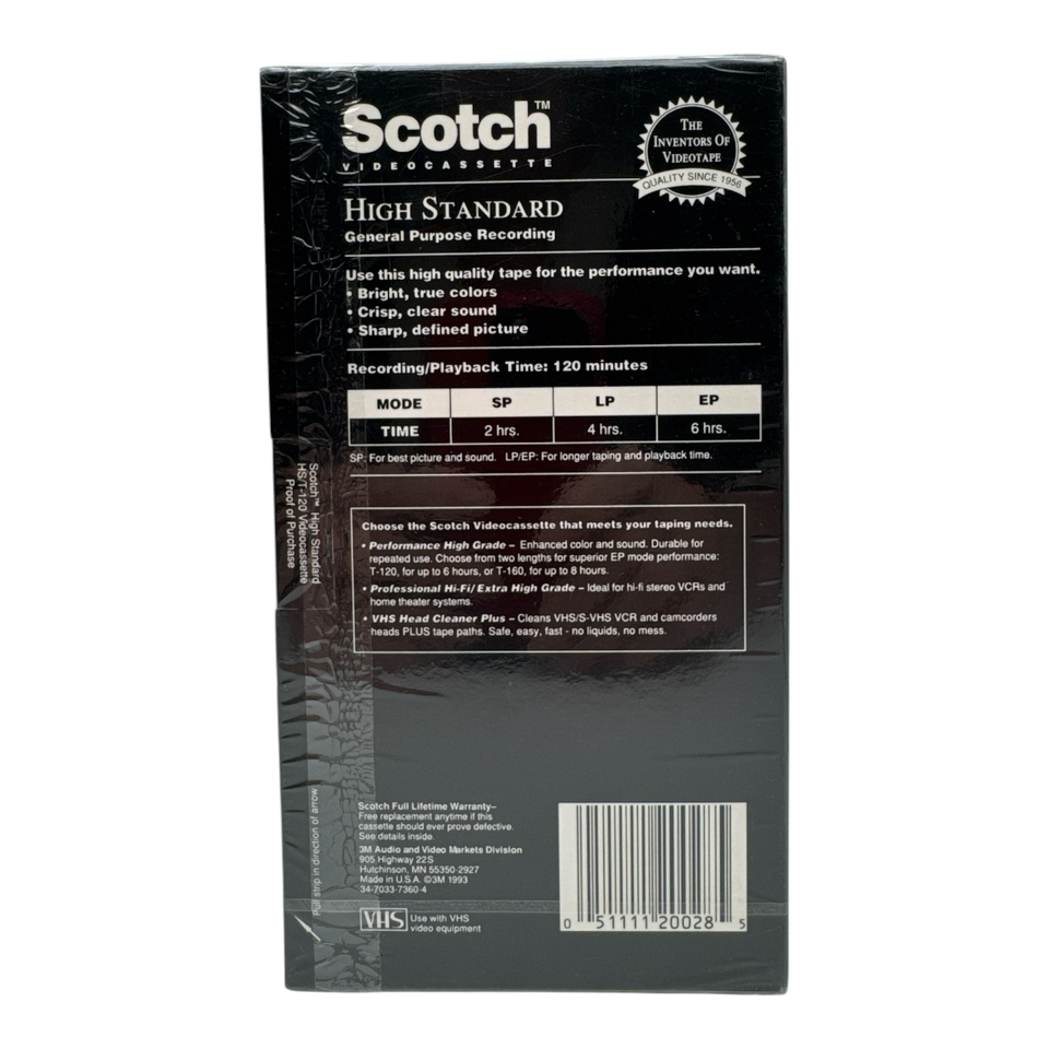 Scotch T120 T-120 EG Video Cassette 120min Sealed VHS Vintage Sealed 51111200285| eBay