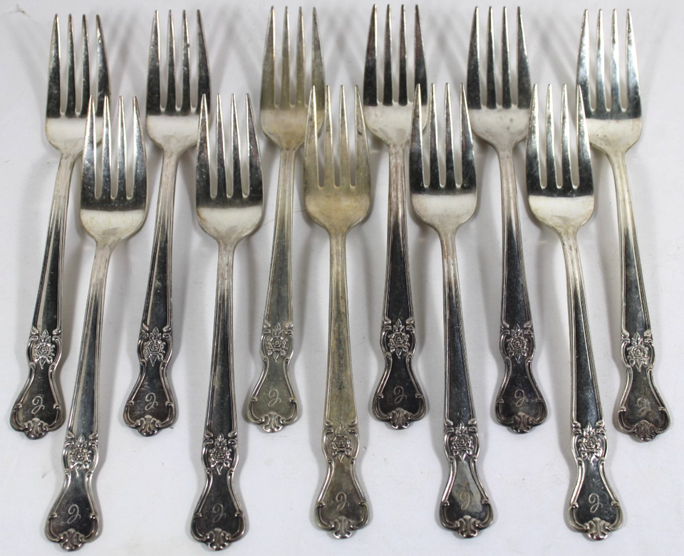 17 Pce Old Company Plate Signature Rose Monogram "C" Silverware Fork ...