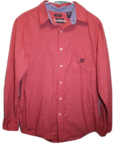 Chaps ♈Men's Printed LS Button up Shirt size M~red/white check | eBay