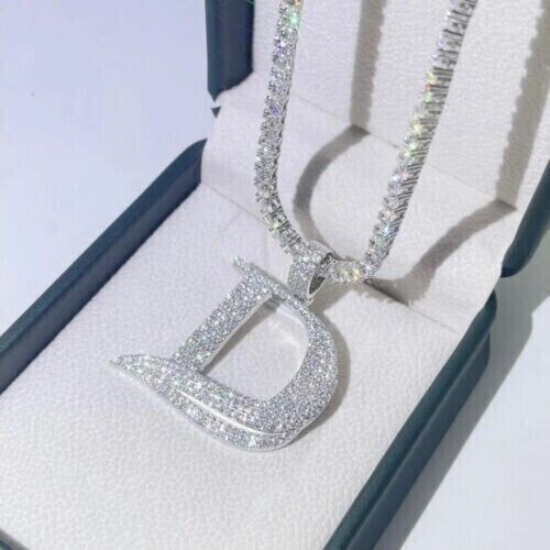 2.50ct Round Cut Genuine Moissanite Men's D Initial Pendant 925 ...