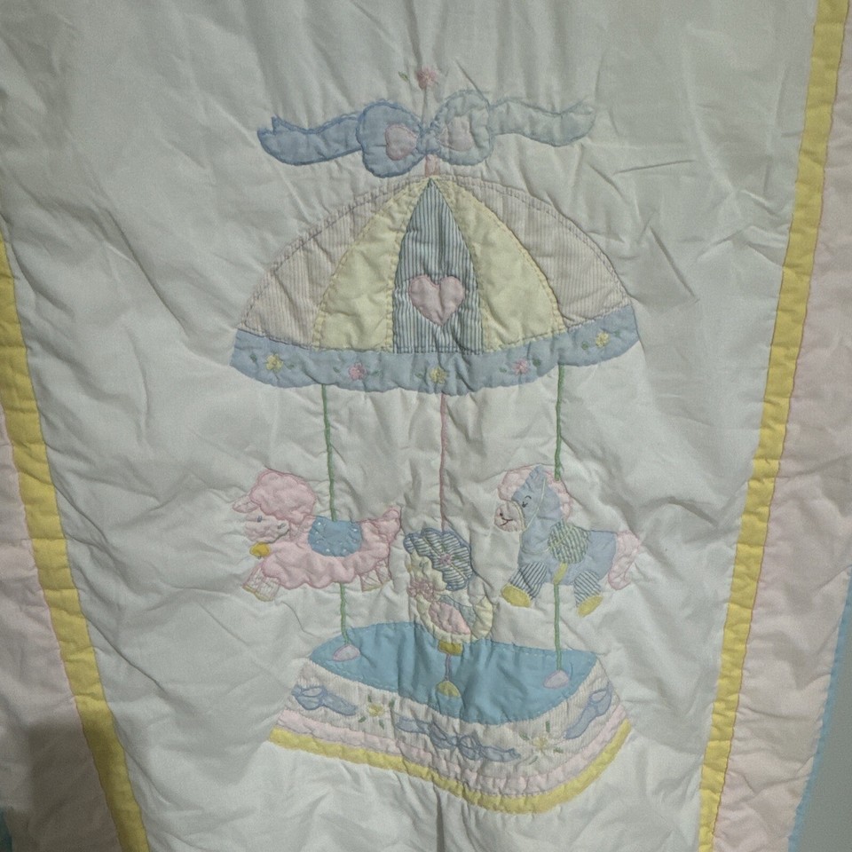 Vintage Baby Togs Quilt SHEEP CHICKEN HORSE CAROUSEL Pastel 45" X 35 ...