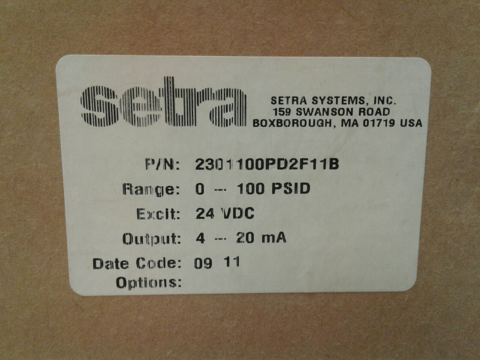 SETRA MODEL 230 PRESSURE TRANSMITTER 24VDC / 4-20MA - 2301100PD2F11B ...