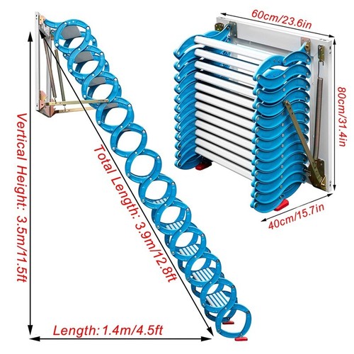 Wall Mounted Folding Ladder Attic Steps Pull Down Folding Stairs 14 ...