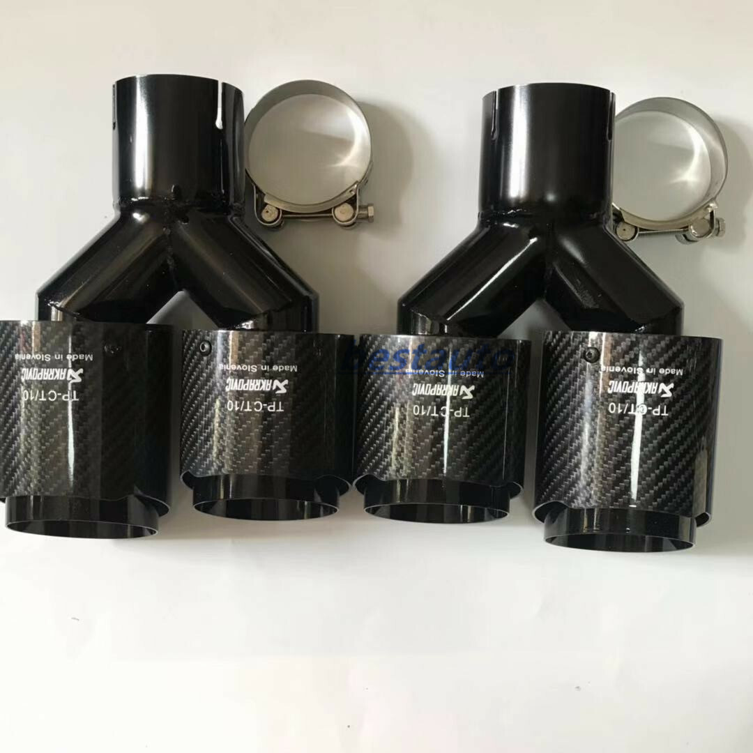 2PCS Akrapovic Carbon Fiber Exhaust Tip Dual Pipe ID:2.5" 63mm OD:4.0 ...
