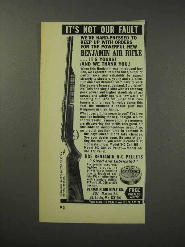1969 Benjamin Air Rifle Ad - It's Not Our Fault | eBay
