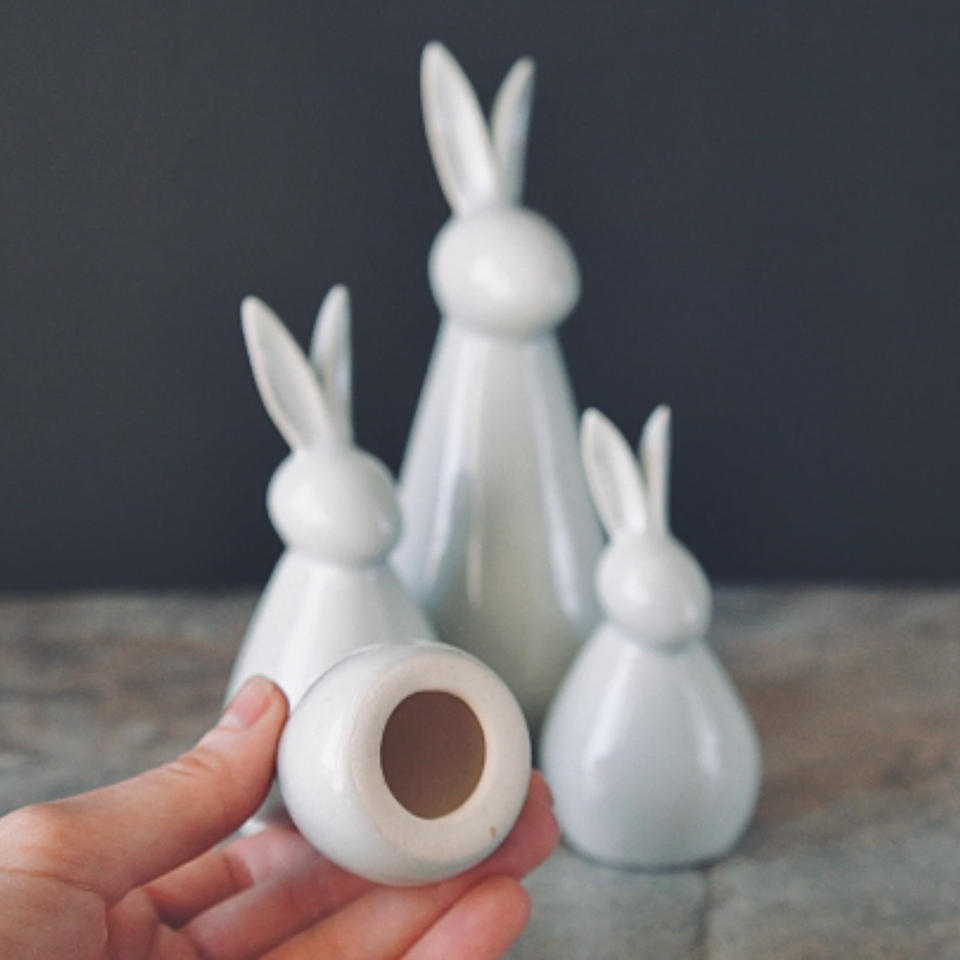 WHITE Ceramic Bunny Figurine Set 4 Rabbits Modern Home Decor for XMAS ...