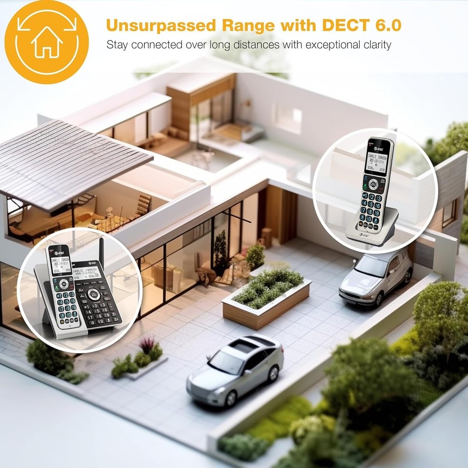 AT&T Cordless Phone 5 Handsets Answering Machine Smart Call Block ...