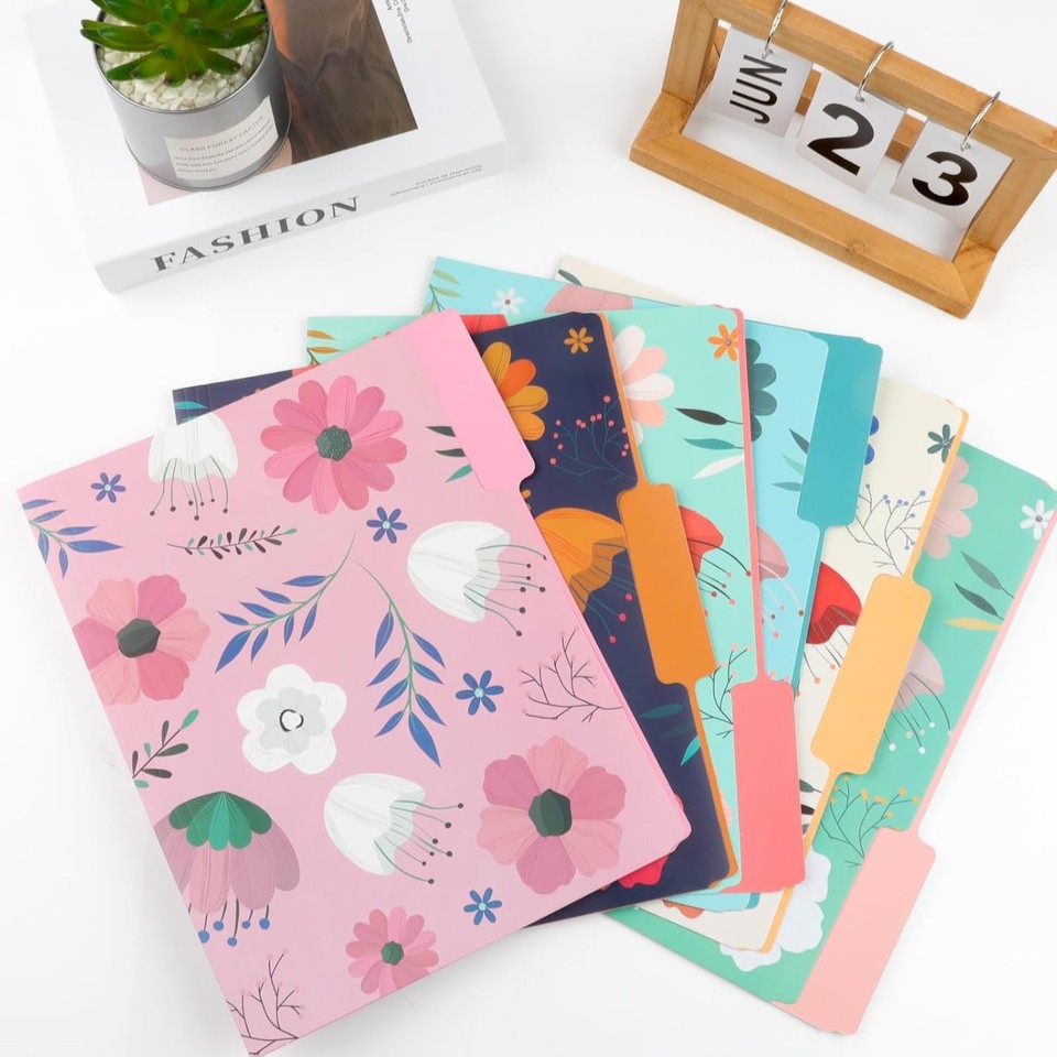 24 Pack Decorative File Folders 1/3 Cut Tab Floral Colored Folders ...