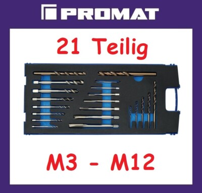 21-tlg. Satz PROMAT Maschinengewindebohrer Set DUO HSS-Co M3-M12 DIN ...