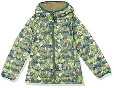 Essentials Girls Water-Resistant Packable Hooded Puffer Jacket, Green ...