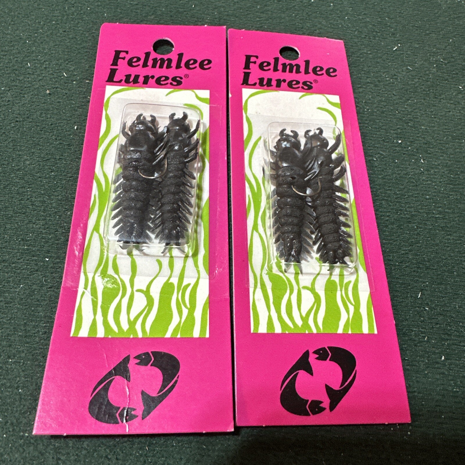 2 Vintage Felmlee Rubber Helgramite Lure 19BK Medium 1 Rigged 1 Extra ...