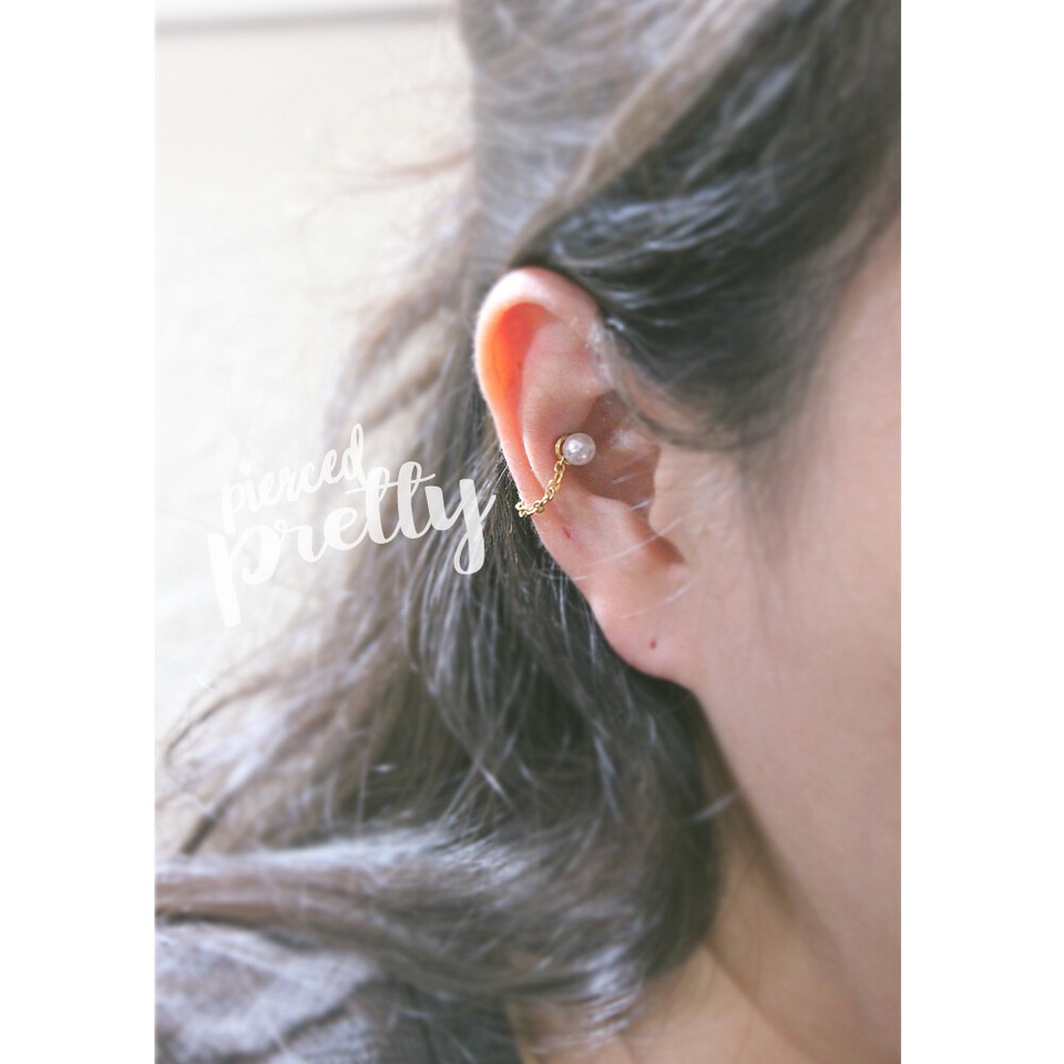 16g 14g pearl gold conch chain earring, conch hoop, chain hoop, helix ...