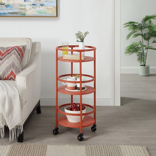 Mainstays 32" 3-Tier Rolling Round Kitchen Storage Bar Cart, Red | eBay