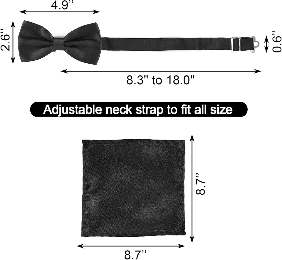 Adjustable Bowtie and Pocket Square Men Bowtie and Handkerchief Solid ...