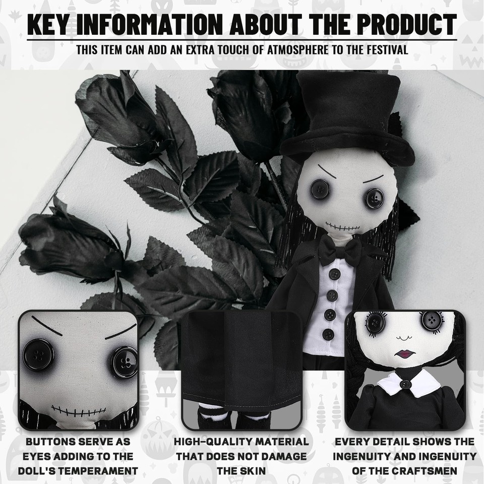 Creepy Rag Dolls, 2 Pack Boy & Girl Scary Toy Figures, Halloween Gothic ...