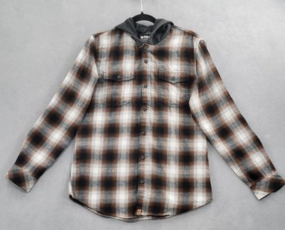WRV Waveridingvehicles Shirt Mens Medium Plaid Hooded Flannel Button Up ...