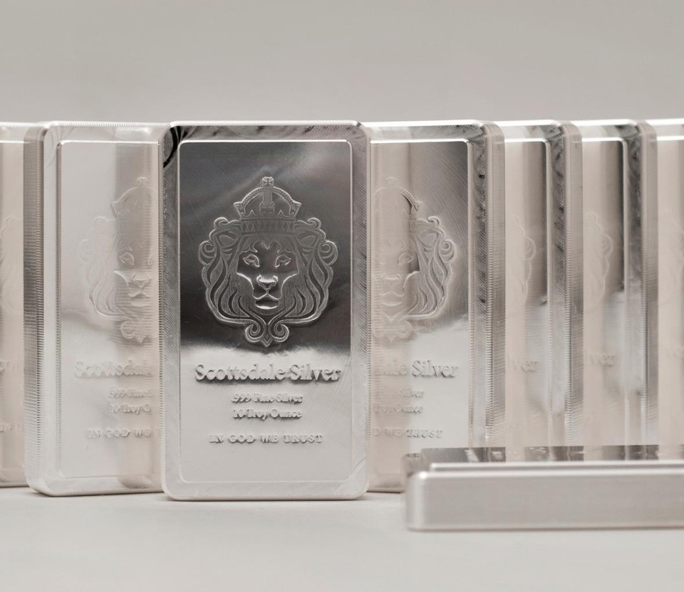 10 x 10 oz .999 Silver STACKER® Bars by Scottsdale Mint 100 troy oz ...