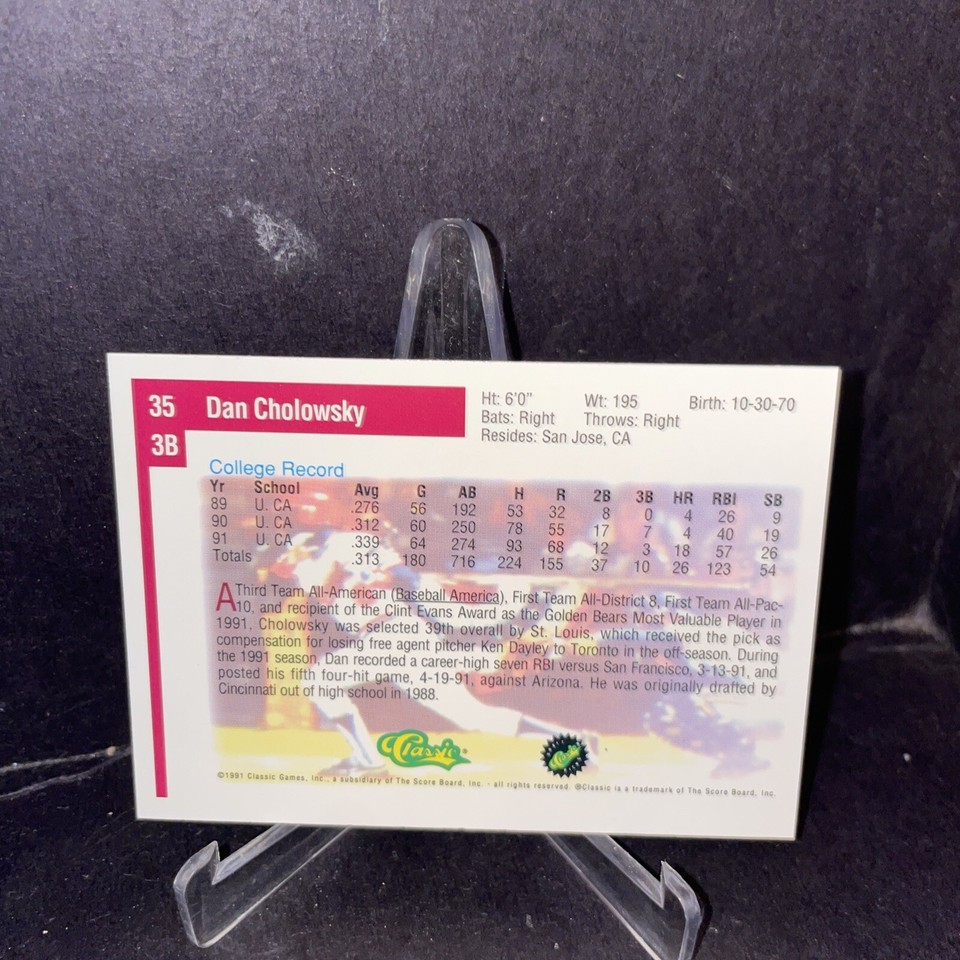 1991 Classic Draft Picks Dan Cholowsky #35 | eBay